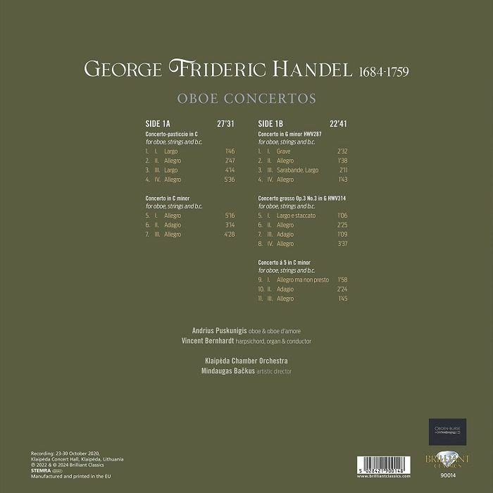 George Frideric HANDEL/ANDRIUS PUSKUNIGIS/VINCENT BERNHARDT/KLAIPEDA CHAMBER ORCHESTRA - Oboe ...