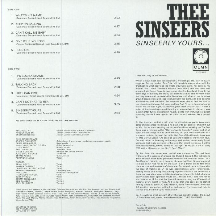THEE SINSEERS - Sinseerly Yours Vinyl at Juno Records.