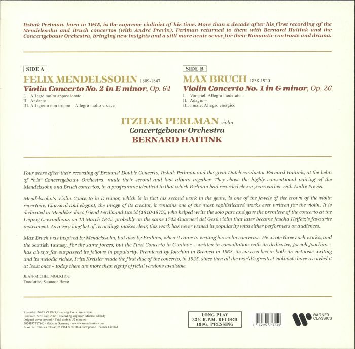 Itzhak PERLMAN/BERNARD HAITINK/FELIX MENDELSSOHN/MAX BRUCH ...