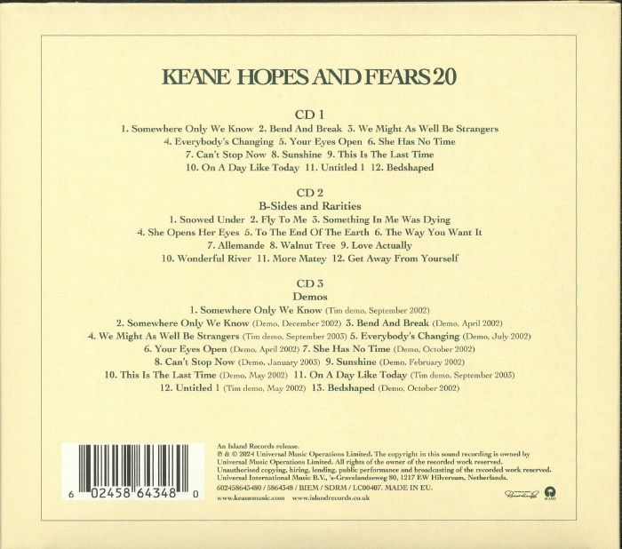KEANE - Hopes & Fears (20th Anniversary Edition) (remastered) CD at ...