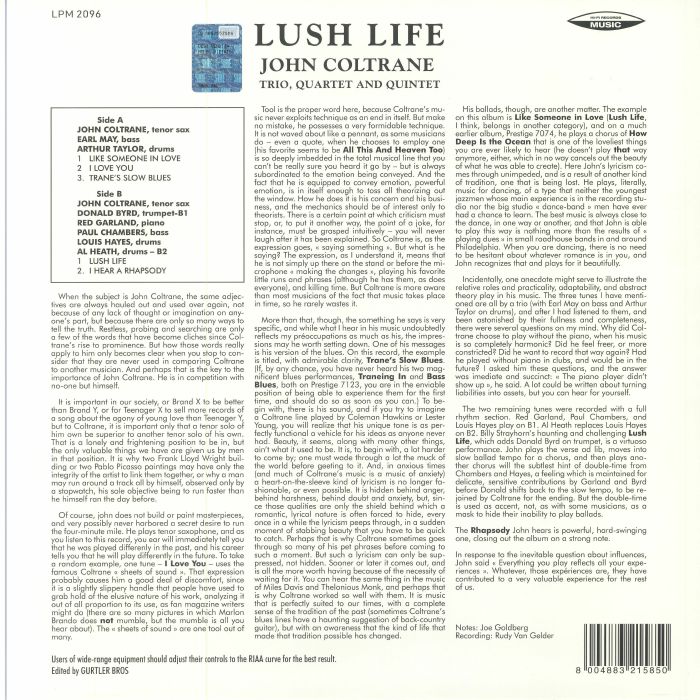 John COLTRANE - Lush Life (mono) (reissue) Vinyl at Juno Records.