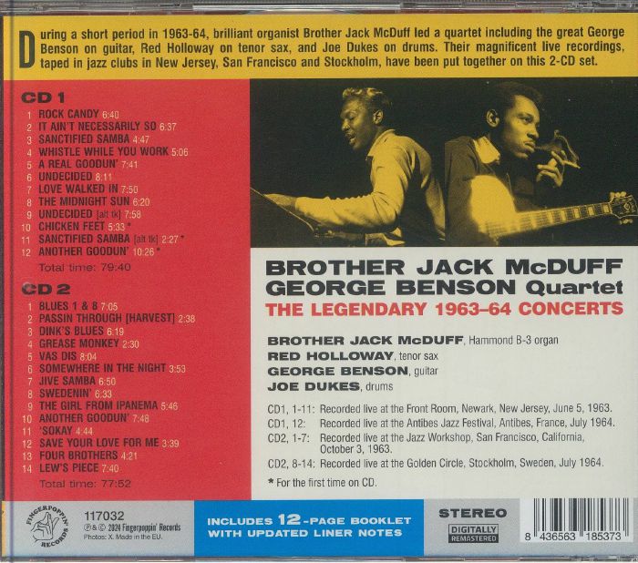 BROTHER JACK McDUFF/GEORGE BENSON QUARTET - The Legendary 1963-64 ...