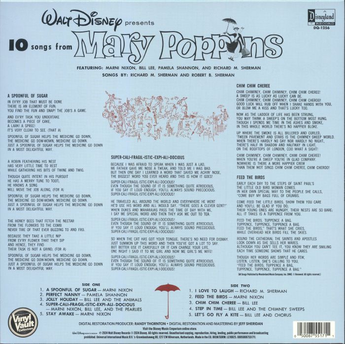 VARIOUS - 10 Songs From Walt Disney's Mary Poppins (60th Anniversary ...