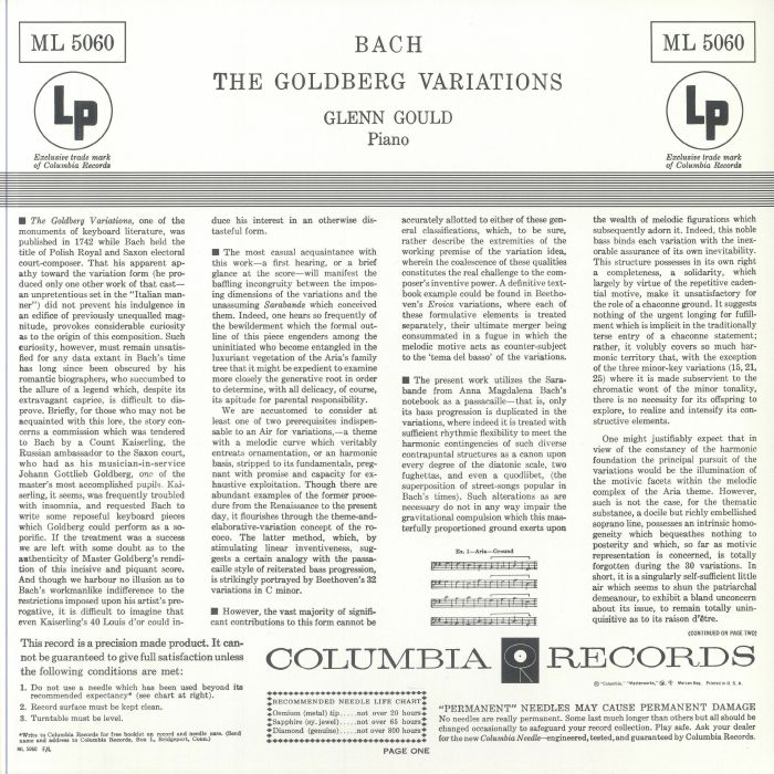 BACH. Johann Sebastian/GLENN GOULD - The Goldberg Variations 1955 ...