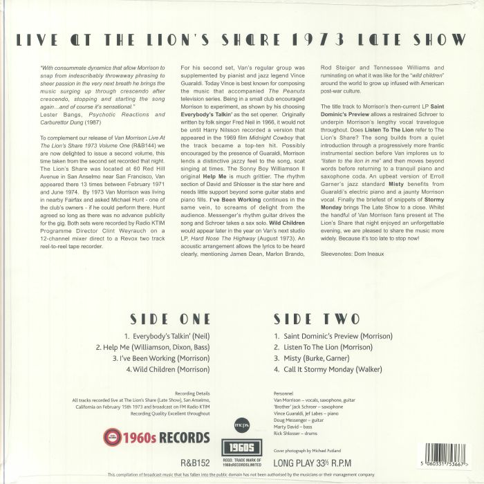 Van MORRISON - Live At The Lion's Share 1973 Late Show Vinyl at Juno ...