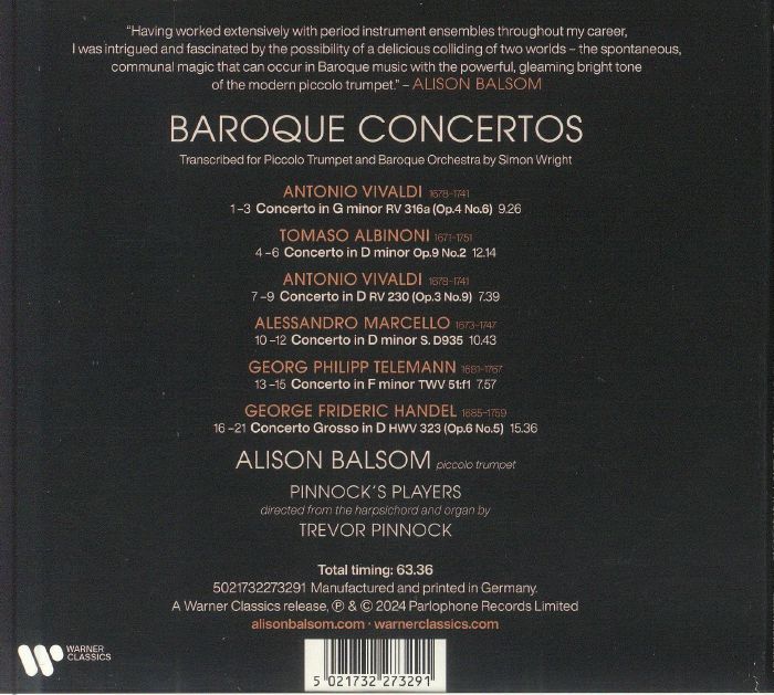 Alison BALSOM/PINNOCK'S PLAYERS/TREVOR PINNOCK - Baroque Concertos CD at Juno Records.