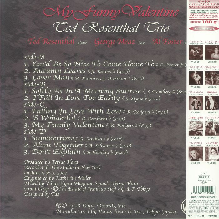 TED ROSENTHAL TRIO - My Funny Valentine (reissue) Vinyl at Juno Records.