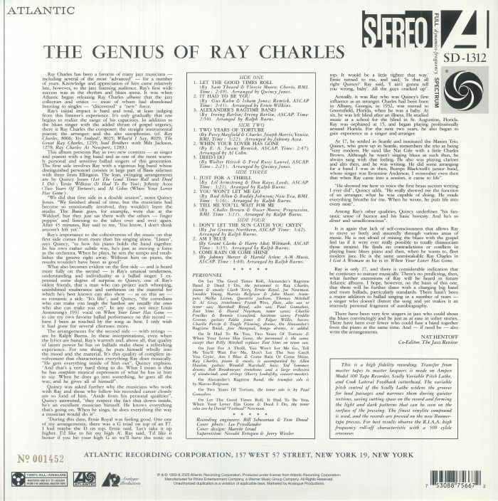 Ray CHARLES - The Genius Of Ray Charles (Atlantic 75 Audiophile Series ...