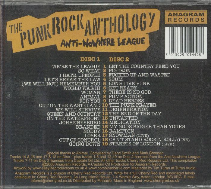 ANTI NOWHERE LEAGUE - The Punk Rock Anthology CD at Juno Records.