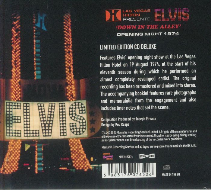 Elvis PRESLEY - Las Vegas Hilton Presents Down In The Alley: Opening ...