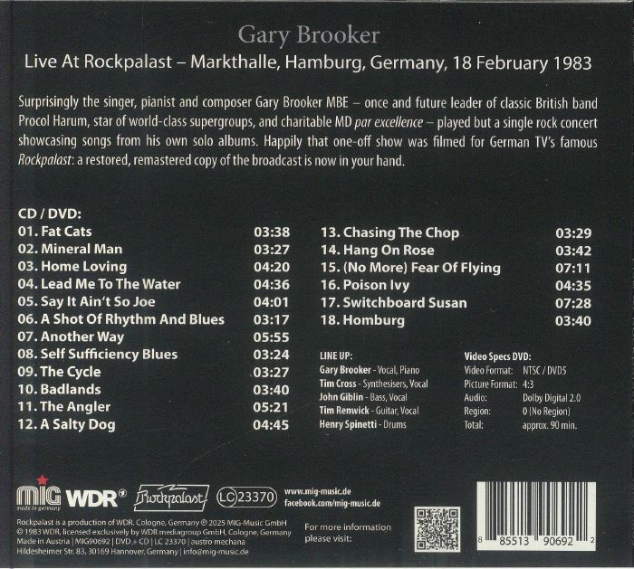Gary BROOKER - Live At Rockpalast 1983 CD at Juno Records.