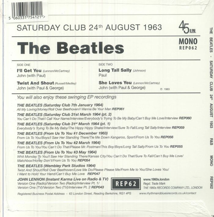 The BEATLES - Saturday Club 24th August 1963 EP (mono) Vinyl at Juno ...