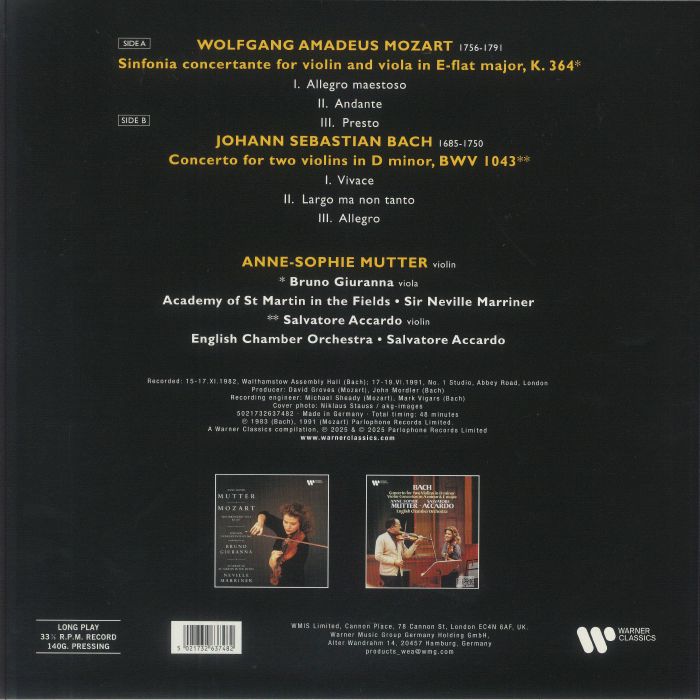 Wolfgang Amadeus MOZART/JOHANN SEBASTIAN BACH/ANNE SOPHIE MUTTER ...