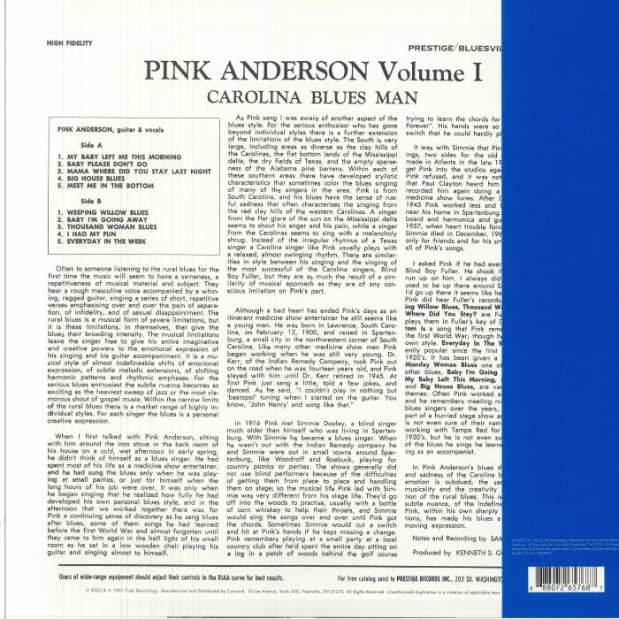 Pink ANDERSON - Volume 1: Carolina Blues Man (Bluesville Acoustic Sound ...