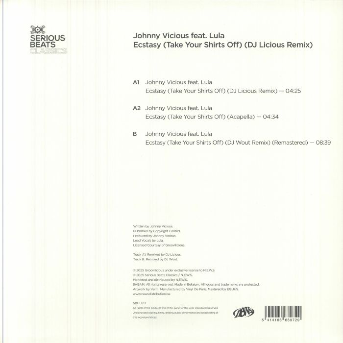 Johnny VICIOUS feat LULA - Ecstasy (Take Your Shirts Off) Vinyl at Juno ...