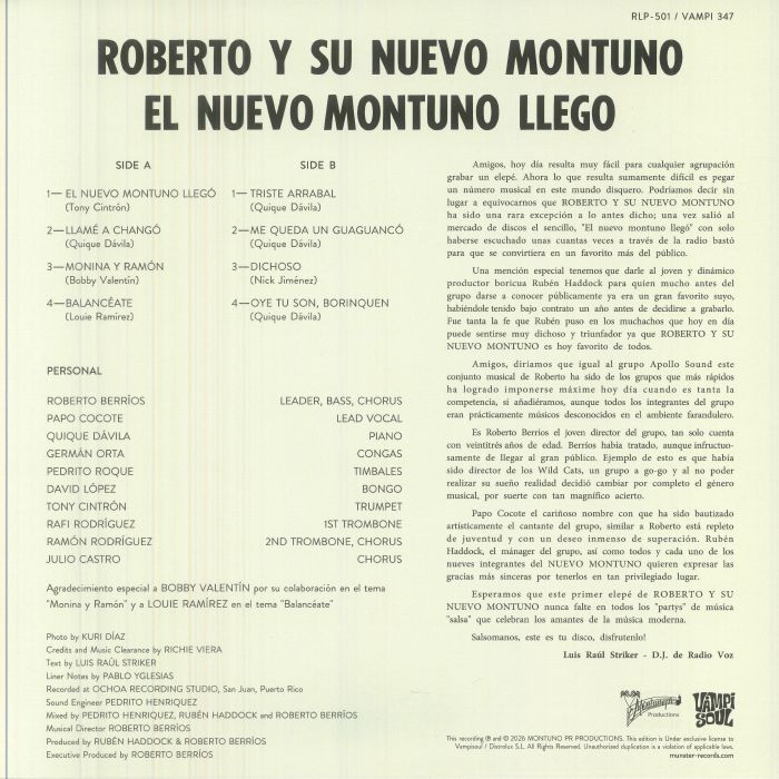 ROBERTO Y SU NUEVO MONTUNO - El Nuevo Montuno Llego (remastered) Vinyl ...