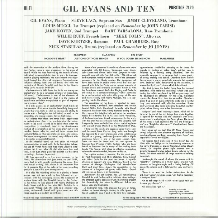 Gil EVANS - Gil Evans & Ten (remastered) Vinyl at Juno Records.