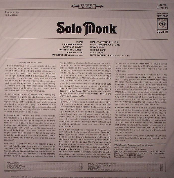 Thelonious MONK - Solo Monk Vinyl at Juno Records.