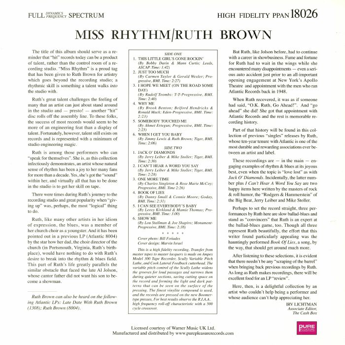Ruth BROWN - Miss Rhythm Vinyl at Juno Records.