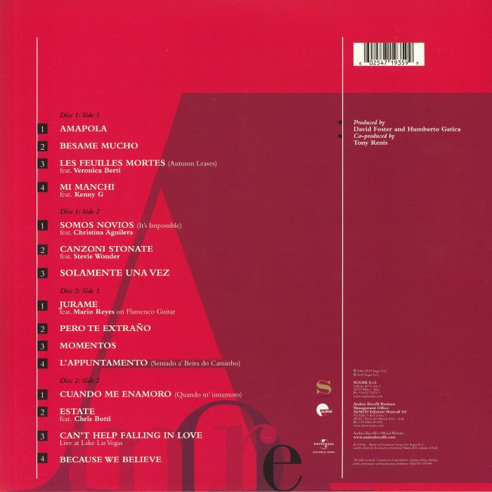 Andrea BOCELLI - Amore (remastered) Vinyl at Juno Records.