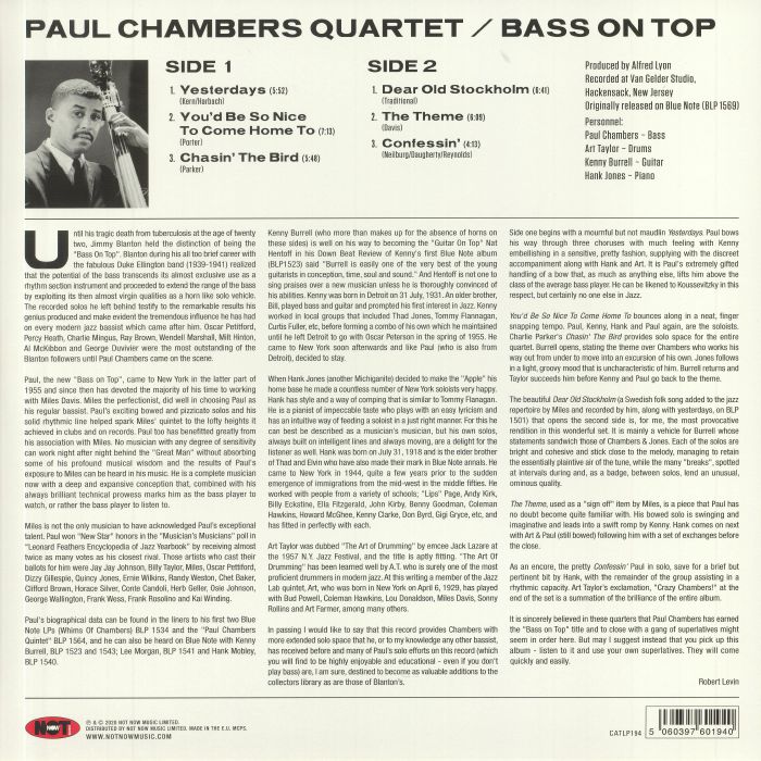 PAUL CHAMBERS QUARTET - Bass On Top Vinyl at Juno Records.