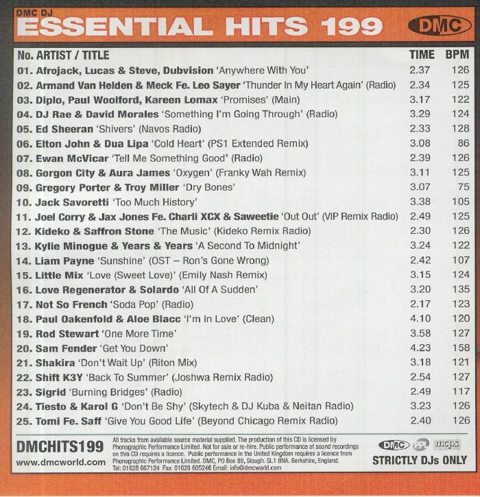 VARIOUS - DMC Essential Hits 199: Essential Chart & Pre Releases For ...