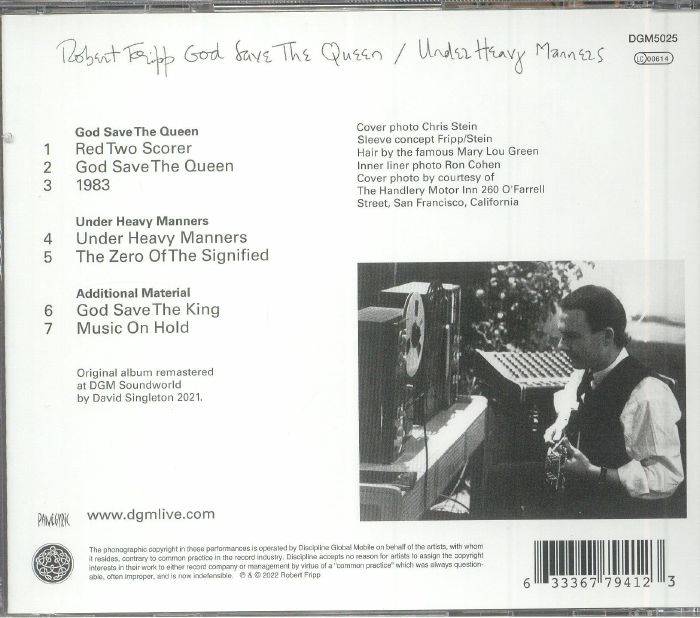 Robert FRIPP - God Save The Queen/Under Heavy Manners CD at Juno Records.
