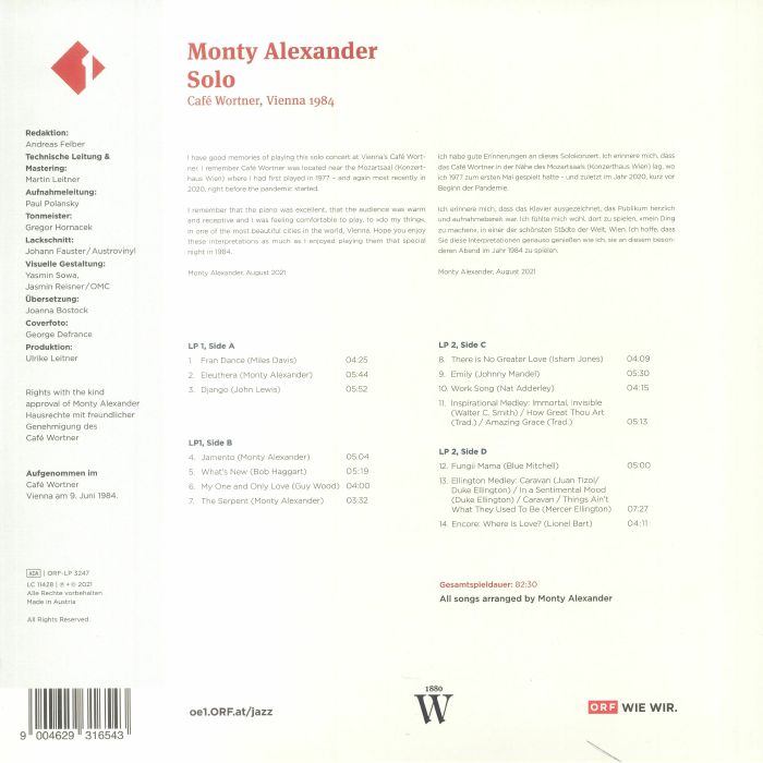 Monty ALEXANDER - Solo: Cafe Wortner Vienna 1984 Vinyl at Juno Records.