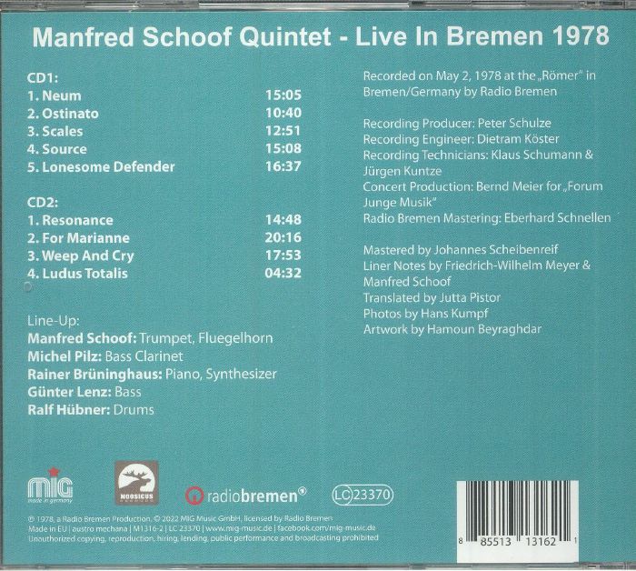 MANFRED SCHOOF QUINTET - Live In Bremen 1978 CD at Juno Records.