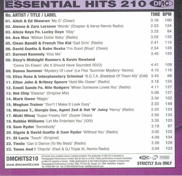 VARIOUS - DMC Essential Hits 210: Essential Chart & Pre Releases For ...