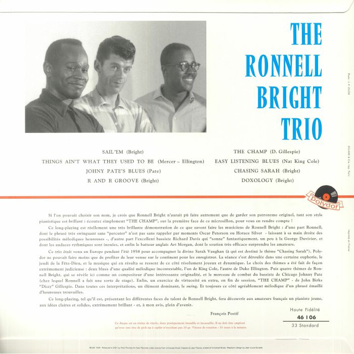 The RONNELL BRIGHT TRIO - The Ronnell Bright Trio (remastered) Vinyl at ...