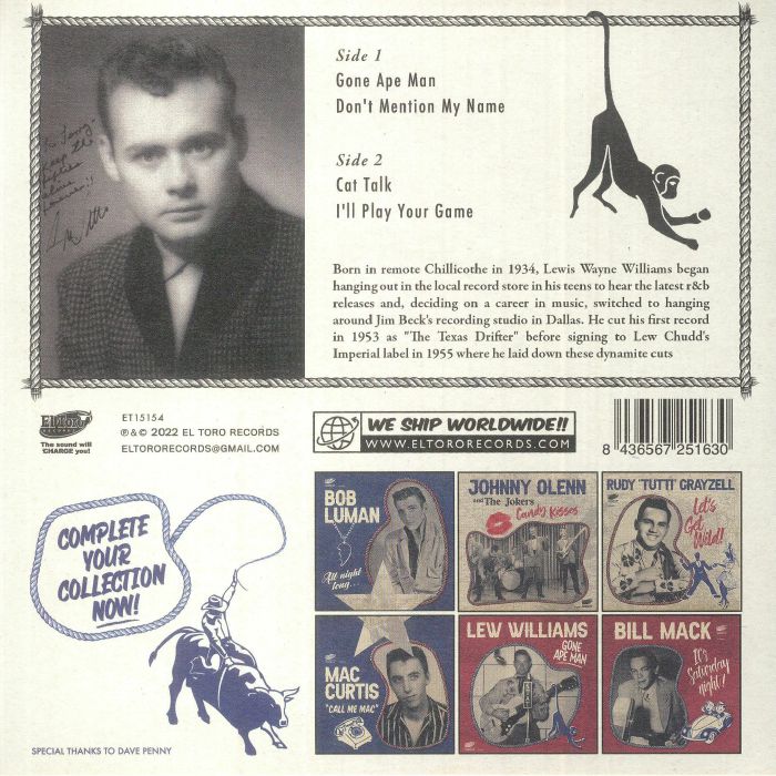 Lew WILLIAMS - Gone Ape Man Vinyl at Juno Records.