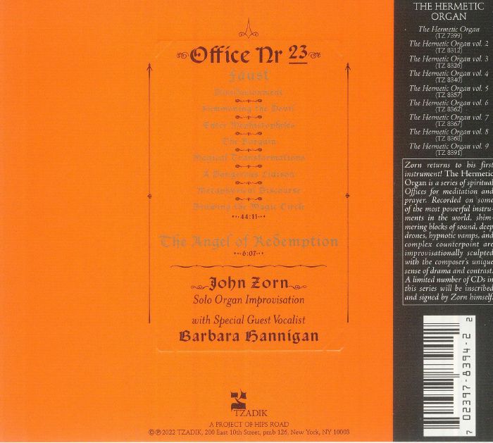John ZORN - The Hermetic Organ Vol 10: Bozar Brussels CD at Juno Records.