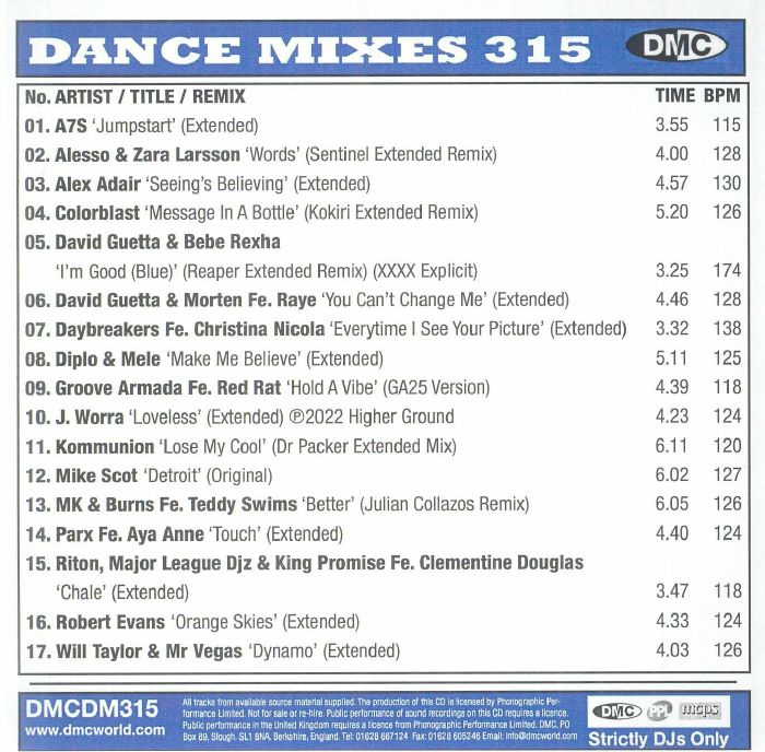 VARIOUS - DMC Dance Mixes 315: Commerical Club Tracks & Dance Remixes ... VARIOUS - DMC Dance Mixes 315: Commerical Club Tracks & Dance Remixes ...