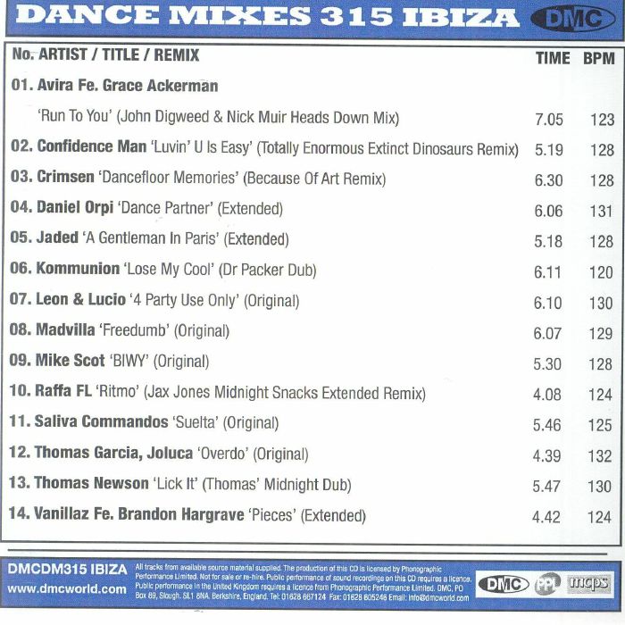 VARIOUS - DMC Dance Mixes 315: Ibiza: Pre Release Full Length Ibiza ... VARIOUS - DMC Dance Mixes 315: Ibiza: Pre Release Full Length Ibiza ...