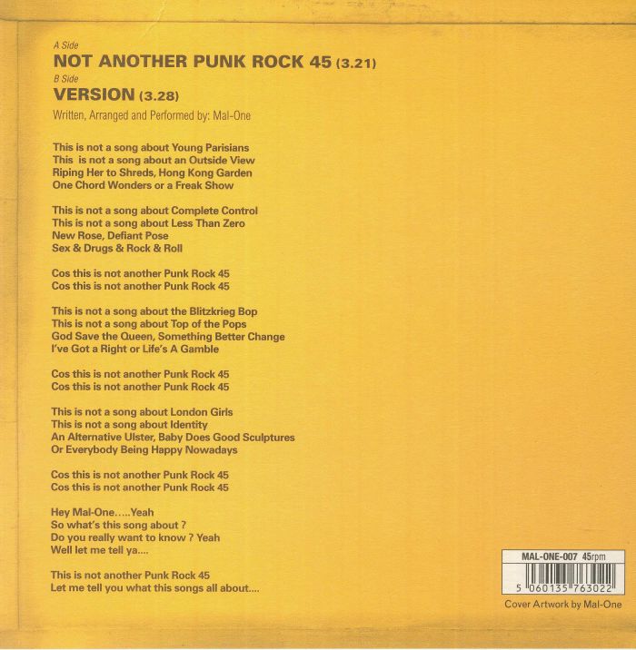 MAL ONE - Not Another Punk Rock 45 Vinyl at Juno Records.