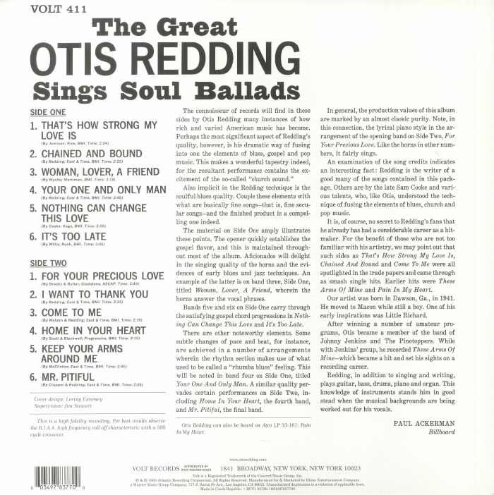 Otis REDDING - The Great Otis Redding Sings Soul Ballads (reissue) Vinyl at Juno Records.