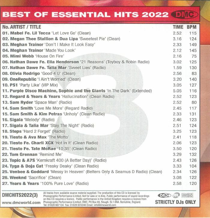 VARIOUS - DMC Essential Hits 2022 CD at Juno Records.