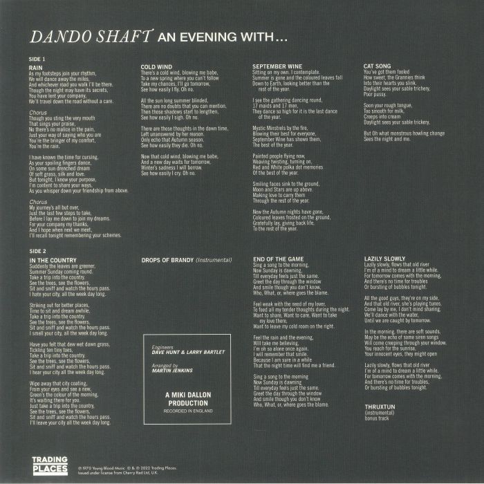 DANDO SHAFT - An Evening With Dando Shaft (reissue) Vinyl at Juno Records.