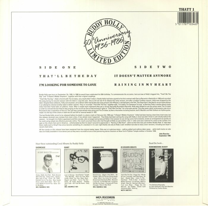 Buddy HOLLY - 50th Anniversary 1936-1986 Vinyl at Juno Records.
