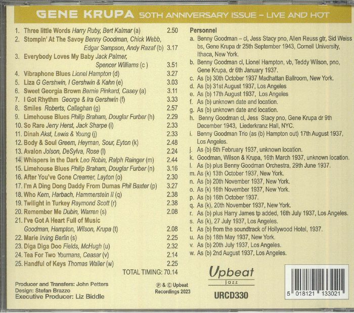 Gene KRUPA - 50th Anniversary Issue: Live & Hot CD at Juno Records.