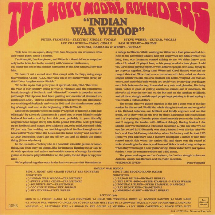 The HOLY MODAL ROUNDERS - Indian War Whoop/Live In 1965 (55th Anniversary Edition) Vinyl at Juno ...