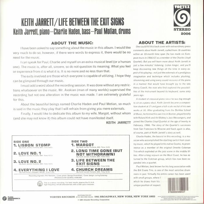 Keith JARRETT - Life Between The Exit Signs Vinyl at Juno Records.