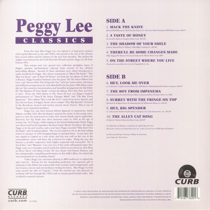 Peggy Lee Classics Vinyl At Juno Records
