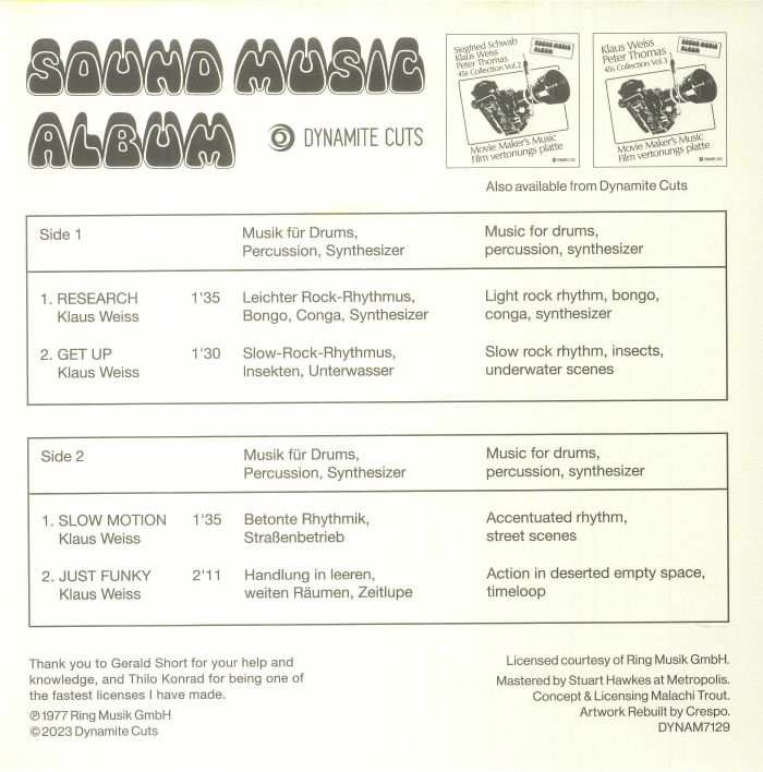 Klaus WEISS - Sound Music 45s Collection Vol 1 Vinyl at Juno Records.