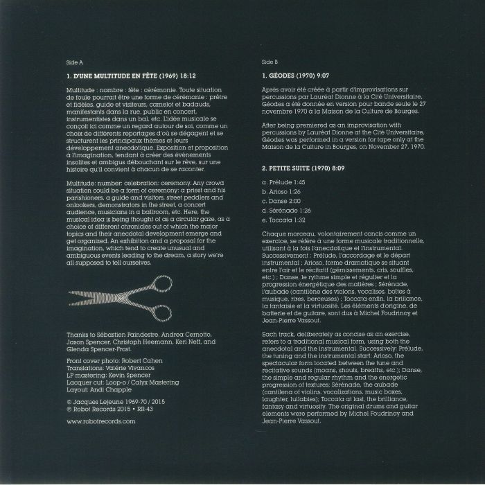 Jacques LEJEUNE - Early Works 1969-1970 Vinyl at Juno Records.