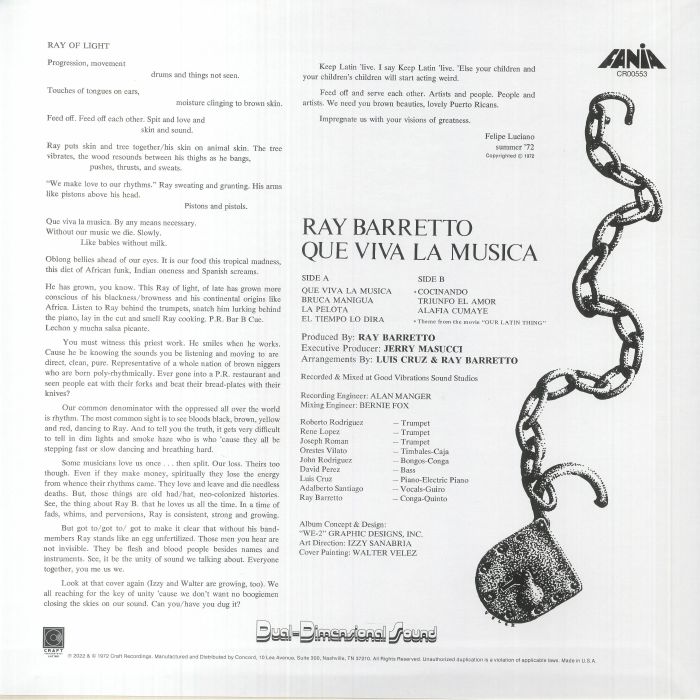 Ray BARRETTO - Que Viva La Musica (50th Anniversary Edition) Vinyl at ...
