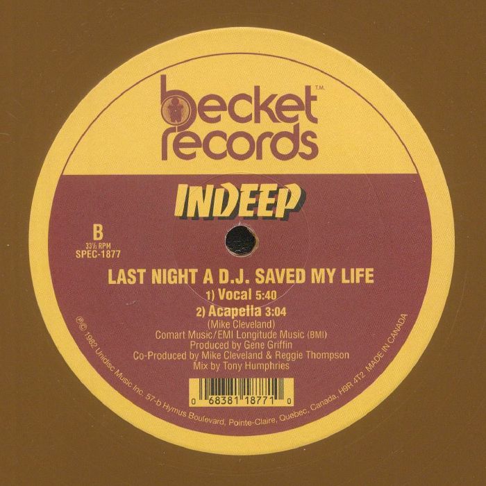 INDEEP - Last Night A DJ Saved My Life Vinyl at Juno Records.