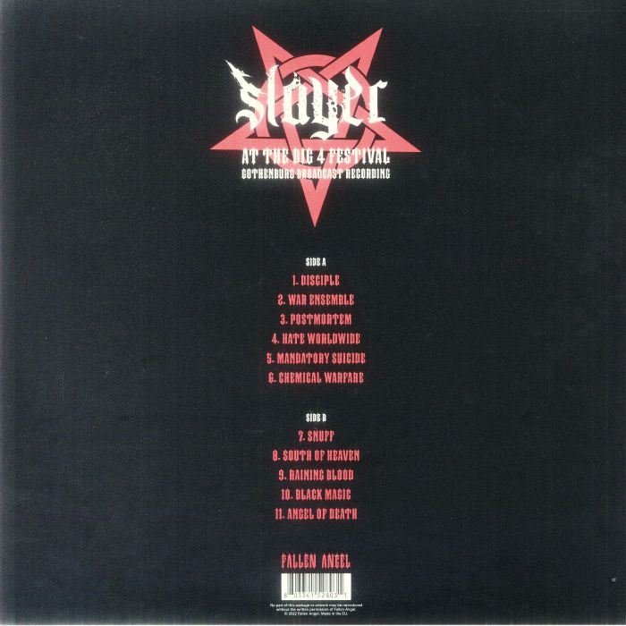 SLAYER - At The Big 4 Festival: Gothernburg Broadcast Recording Vinyl ...