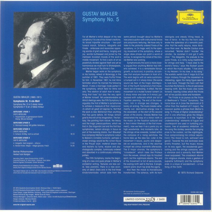 Gustav MAHLER/HERBERT VON KARAJAN/BERLINER PHILHARMONIKER - Gustav Mahler: Symphony No 5 ...